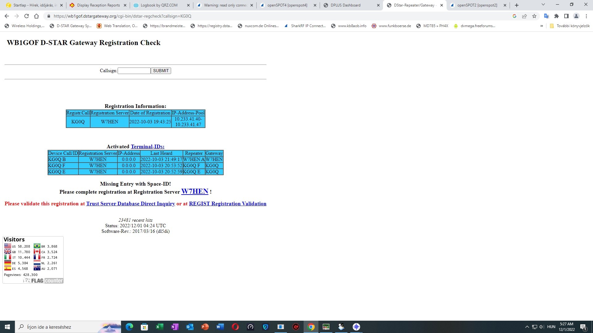 Warning: read only connection. Check your D-STAR network registration ...